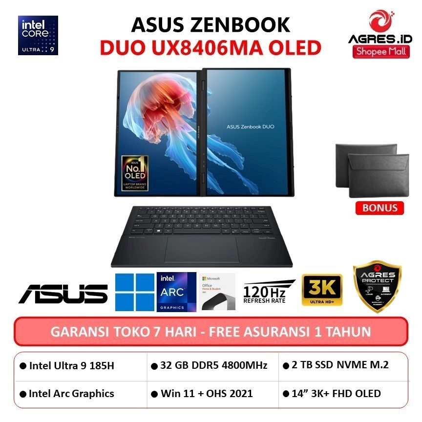 Jual ASUS ZENBOOK DUO UX8406MA OLED TOUCH ULTRA 9 185H 32GB 2TB W11+OHS ...