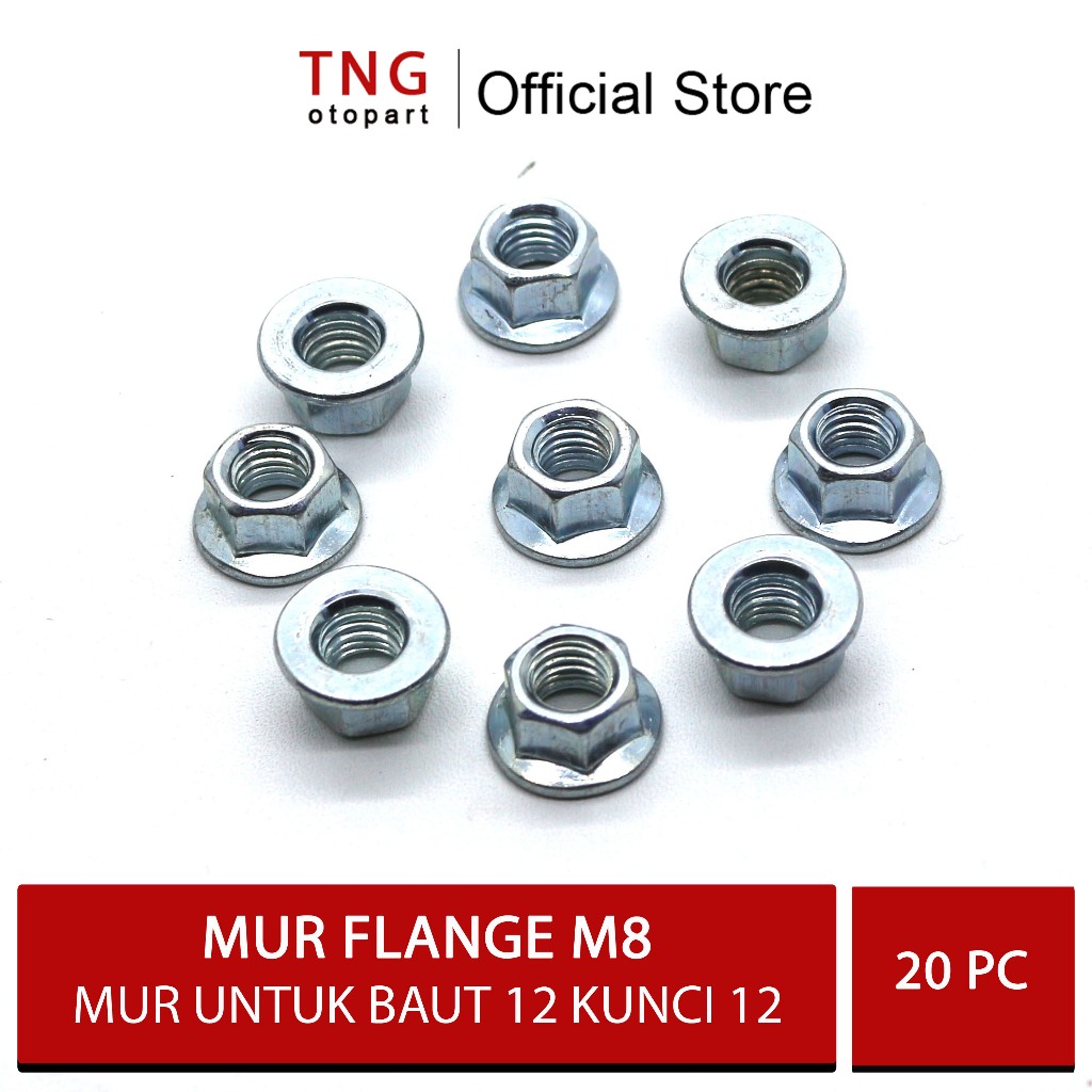 Jual mur flange m8 / mur untuk baut 12 kunci 10 putih | Shopee Indonesia
