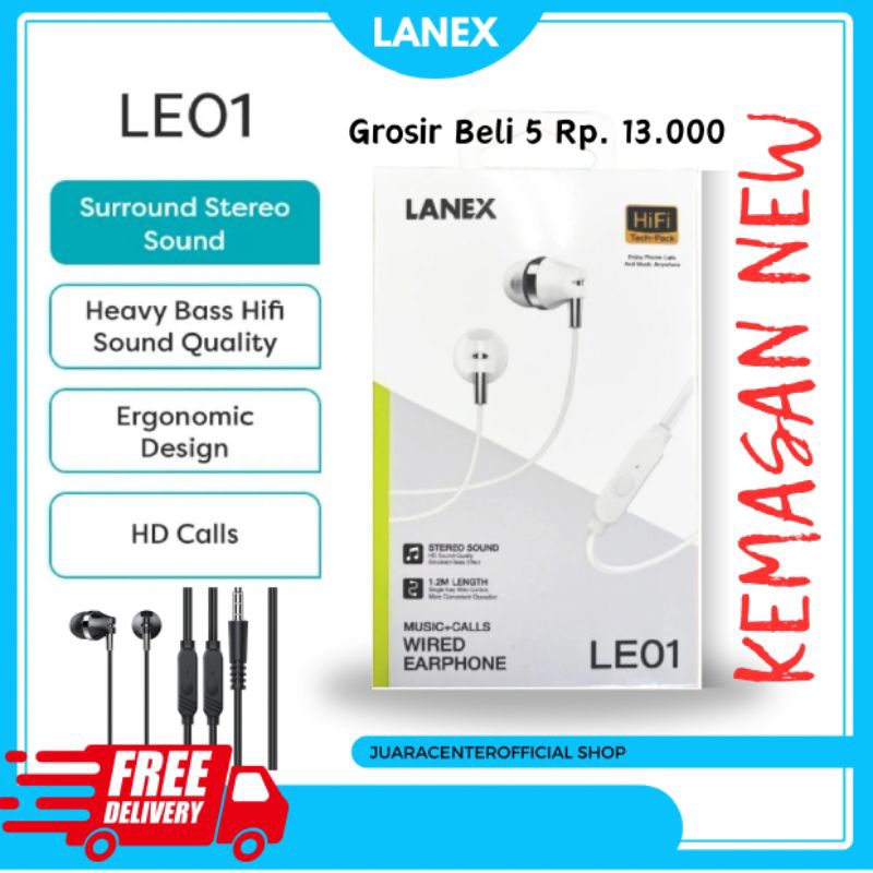 Jual LANEX LE01 Wired Earphone Hitam/Putih Earphone Wired Headphone Jack Port 3.5mm Stereo ...
