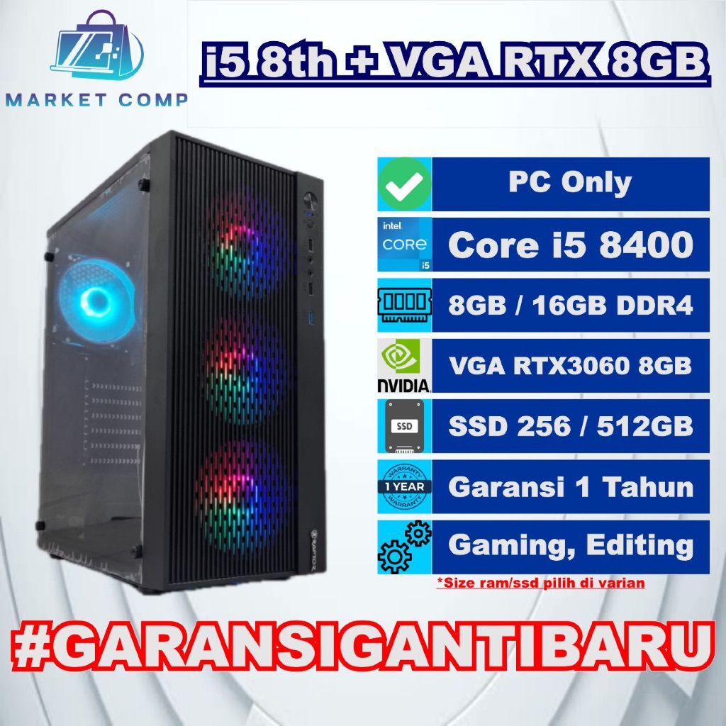 Jual Market PC Gaming Komputer Core i5 8400 + RTX3060 - CPU Rakitan ...