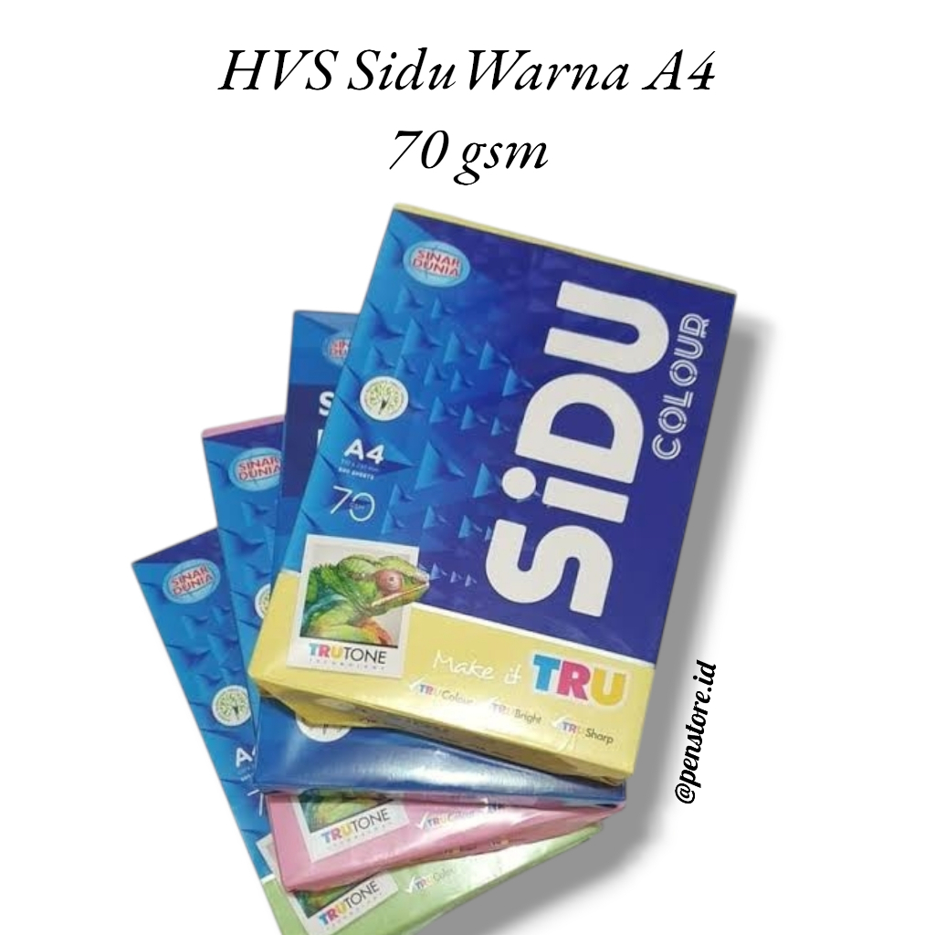 Jual (Rim = 500Lembar)HVS SIDU Warna A4 70 Gram Pink, Kuning, Hijau ...