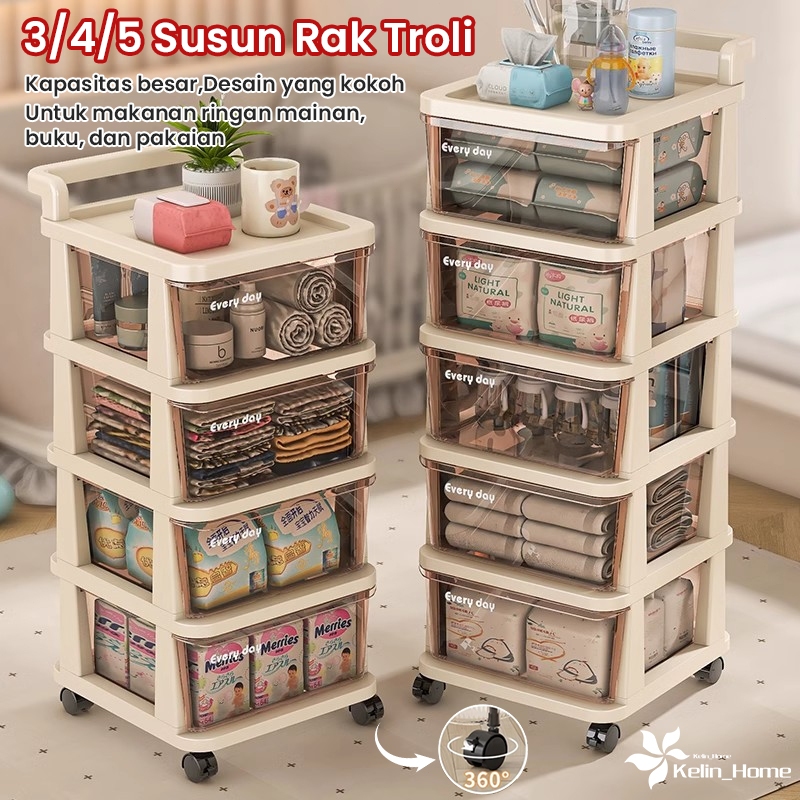 Jual kelin_home - Rak Trolley dorong Laci 3/4/5 Susun Rak Susun Snack Storage Roda Rak Troli ...