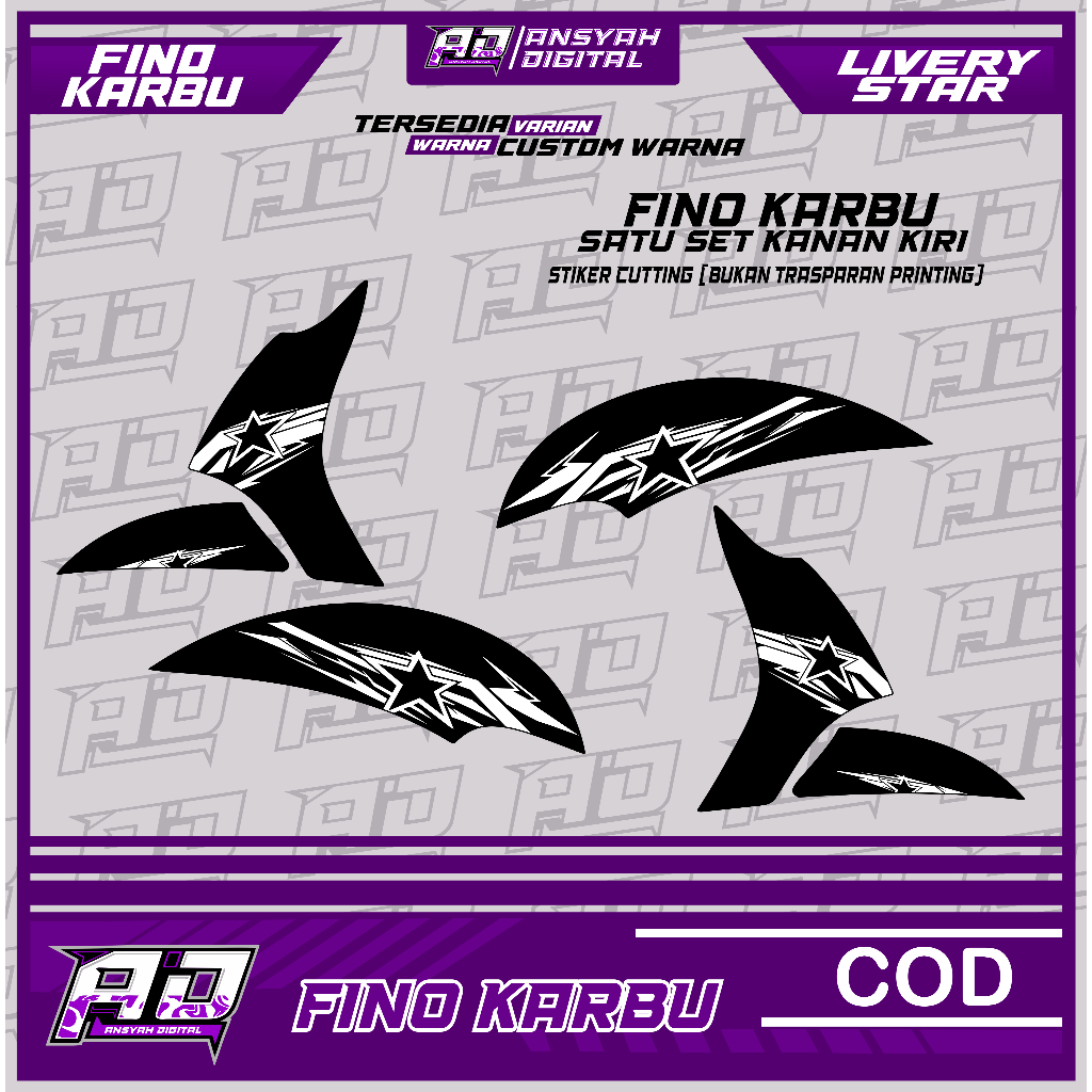 Jual CUTTING STIKER YAMAHA FINO KARBU LIVERY STAR 3 CUTTING SUDAH ...