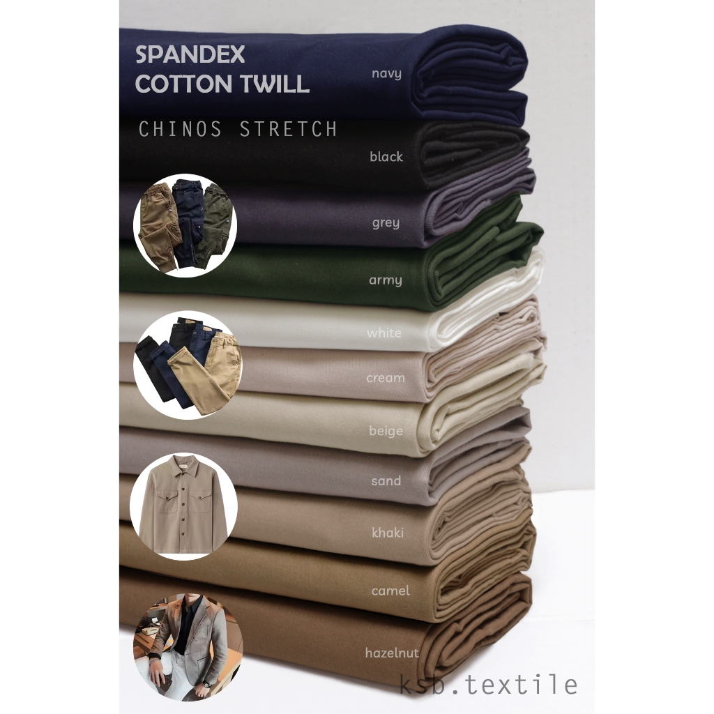 Jual Kain Chino Cotton Twill Stretch Sueding Eceran - PER 1 dan 1.4 ...