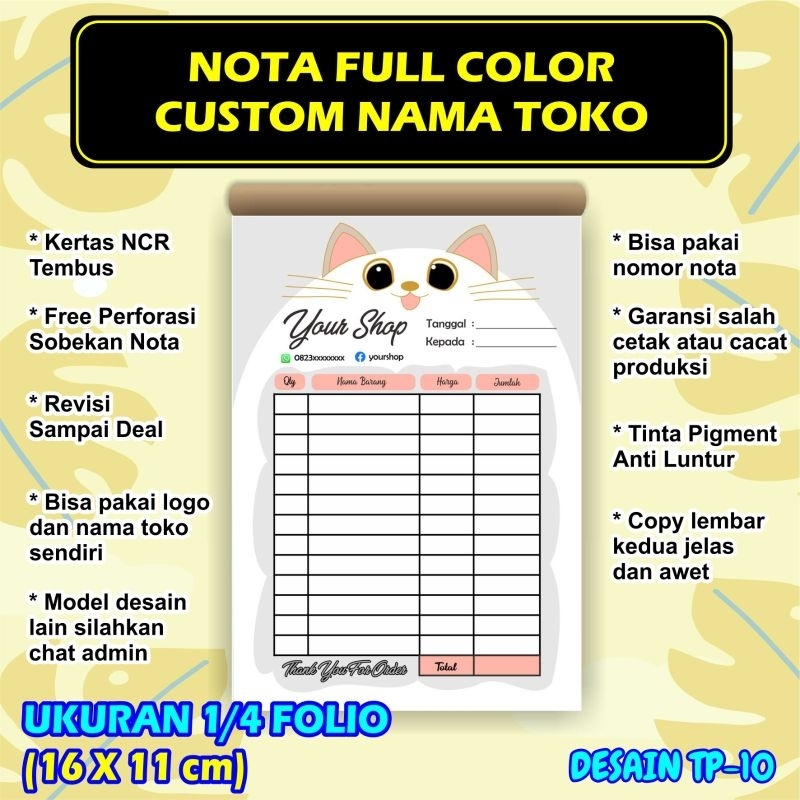 Jual Cetak Nota Custom Full Color isi 100 Lembar 1/4 folio | Shopee ...