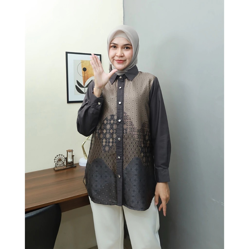 Jual Fashion Atasan Pakaian Wanita Muslimah Kemeja Blouse Baju Kerja Casual Lengan Panjang Motif ...