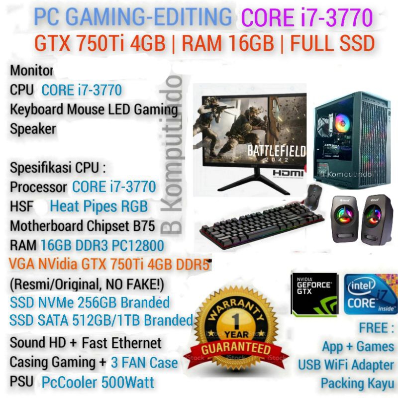 Jual FULL SET PC RAKITAN CORE i7 | SSD NVMe | GAMING EDITING | Shopee Indonesia