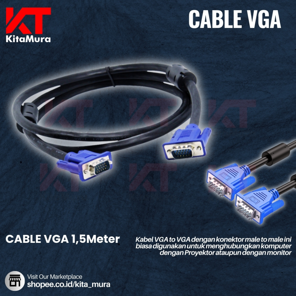 Jual Kabel VGA Standart 1,5M, 3M, 5M, 10M High Quality | Shopee Indonesia