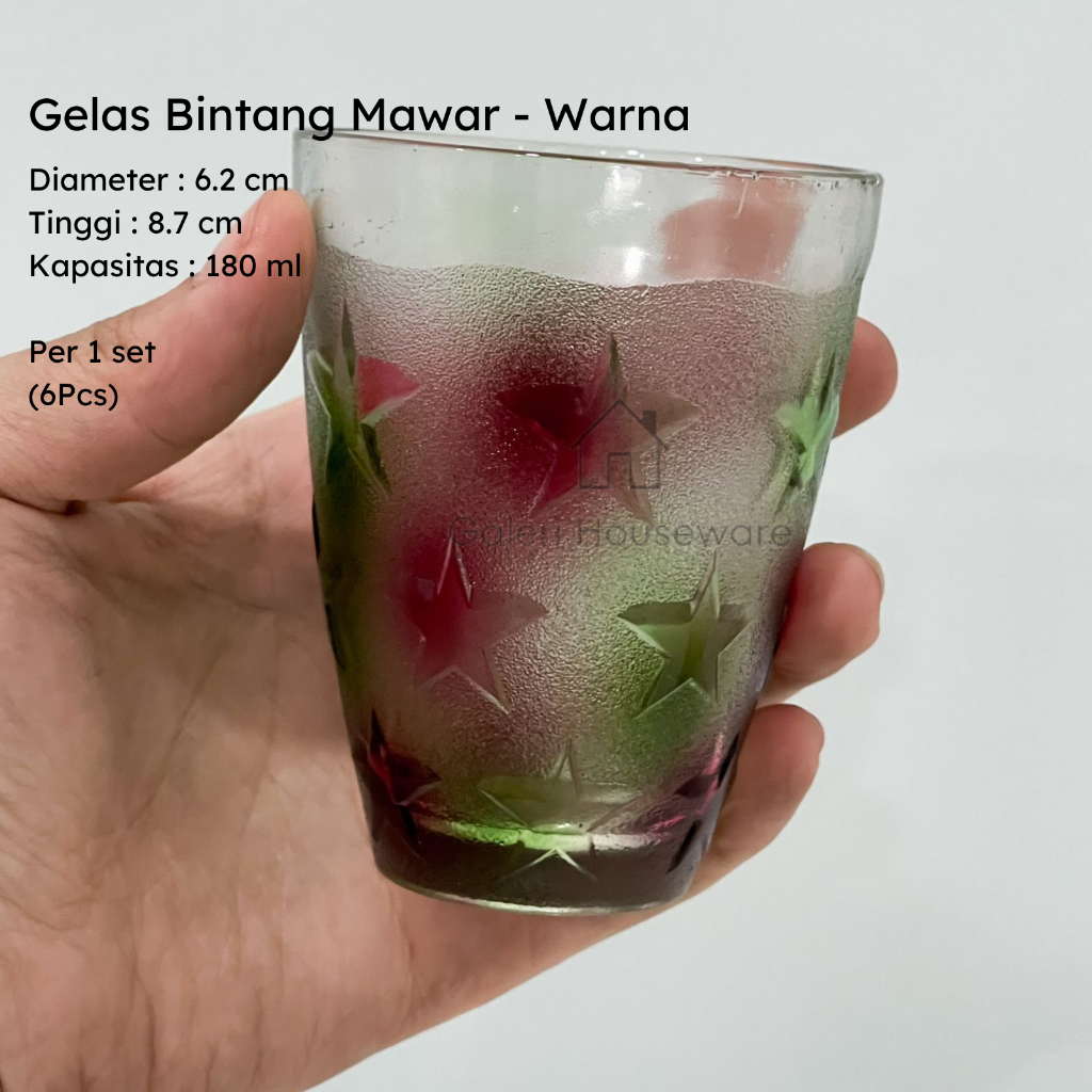 Jual 6PCS GELAS BINTANG MAWAR WARNA/ GELAS KOPI / GELAS KACA / CANGKIR ...