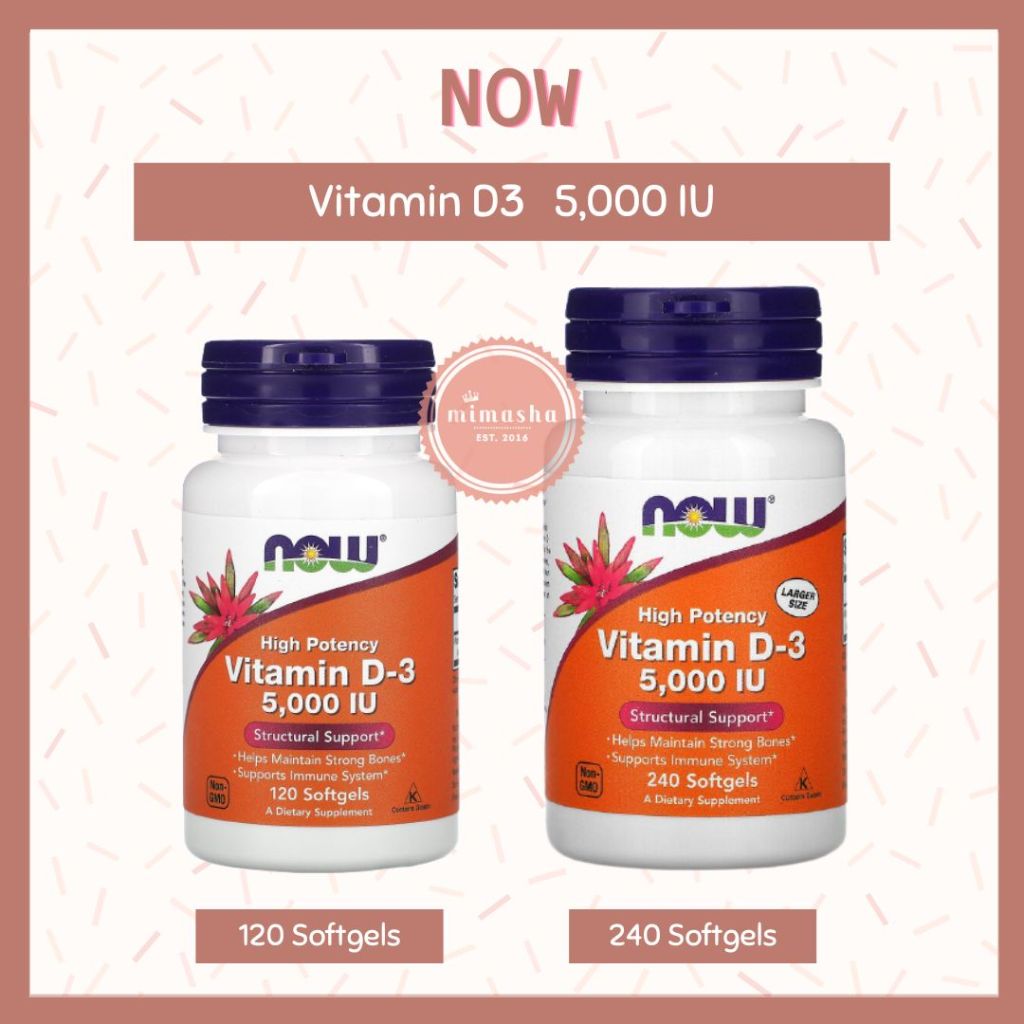 Jual NOW Foods Vitamin D3 5000 IU Vit D D-3 5000IU 120 240 Softgels | Shopee Indonesia