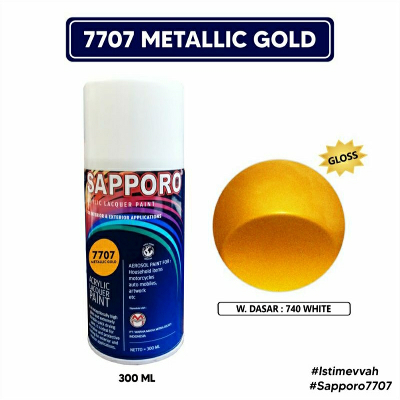 Jual #MAU# Cat Semprot Sapporo 7707 Metallic Gold 300ml Kuning Emas ...