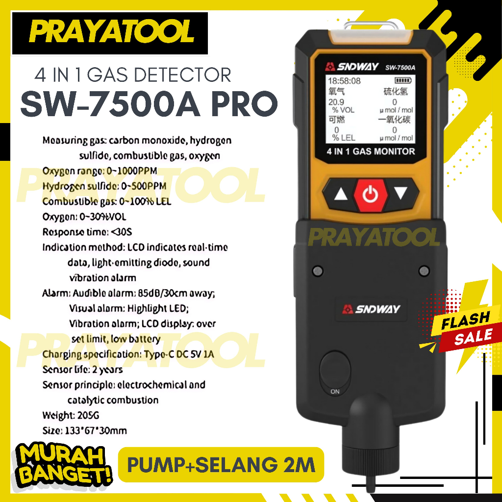 Jual Sndway SW-7500A PRO Gas Detector 4 in 1 Air Pump Hose H2S EX O2 CO | Shopee Indonesia
