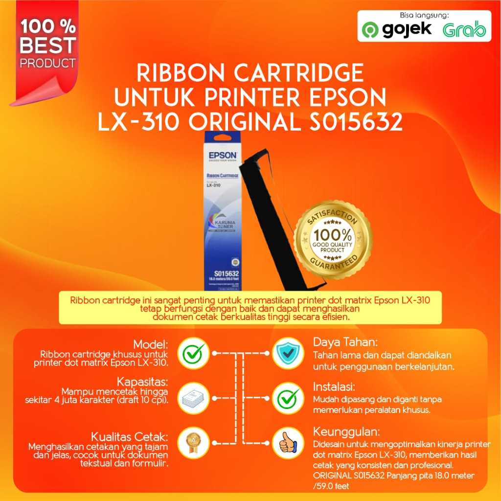 Jual Cartridge lx 310 lx310 Ribbon Cartridge + Pita Printer Epson LX310 ...