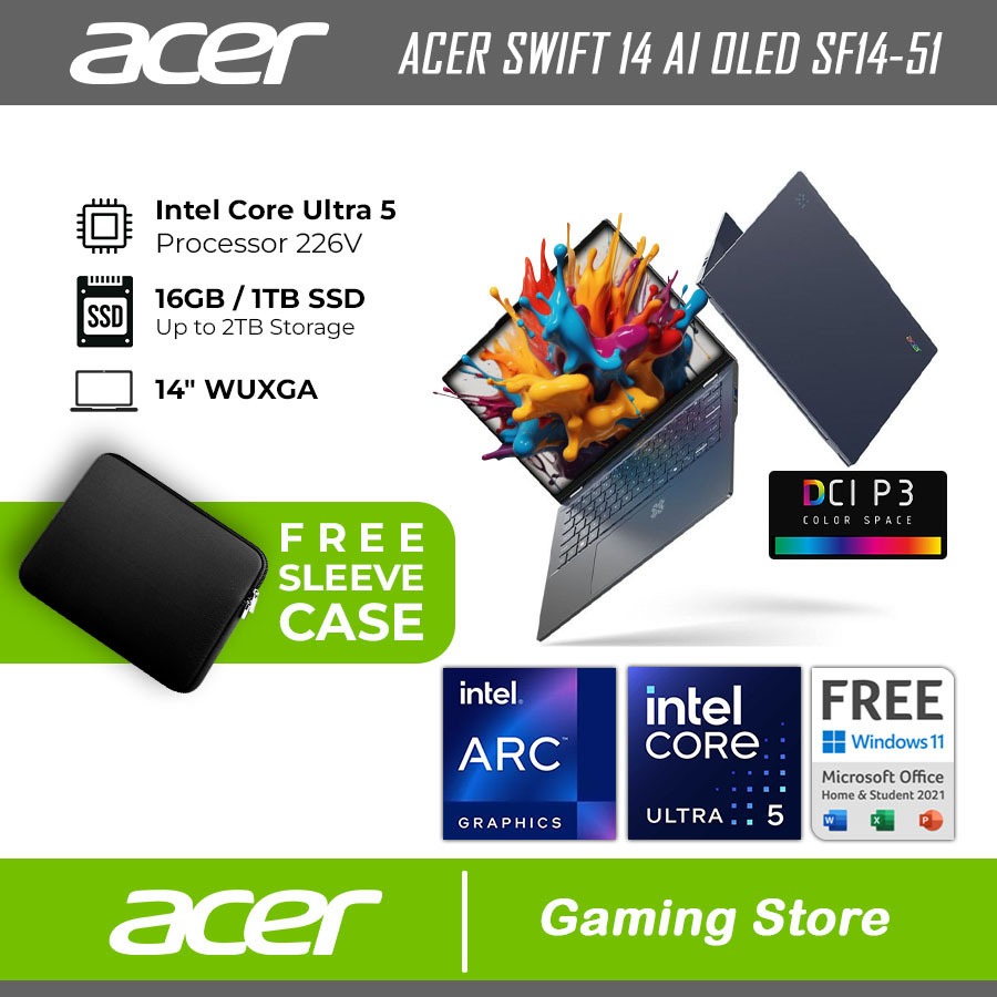 Jual ACER SWIFT 14 AI OLED SF14-51-583L ULTRA 5 226V 16GB 1TB WINDOWS 11 +OFFICE 14.0 INCH WUXGA ...