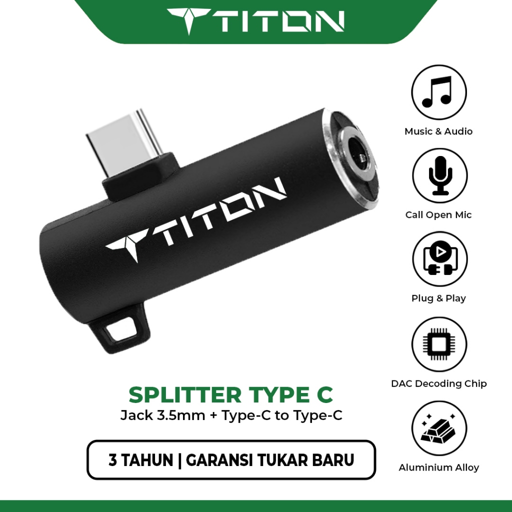 Jual TITON Splitter Type C DAC Chip Converter Jack 3.5mm Audio and Type ...