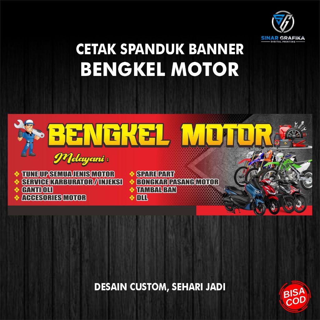 Jual Spanduk Banner Bengkel Motor, Bisa Request Desain, Satu Hari Jadi ...