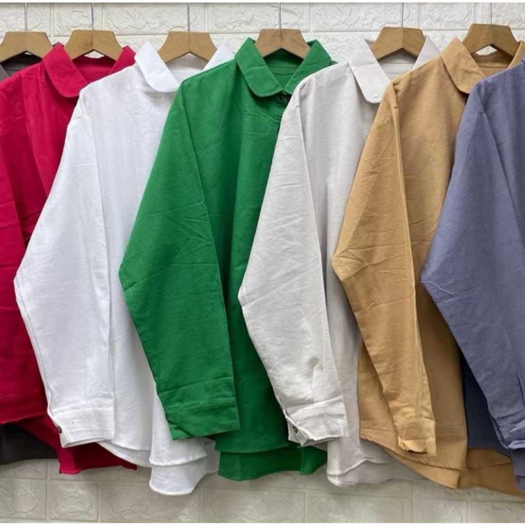 Jual Kemjeja Kerah Bulat bahan linen casual cocok di pake ke kantor ...