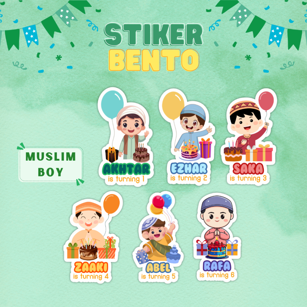 Jual [Muslim Boy] Cetak Sticker Bento Happy Birthday Custom Sticker ...