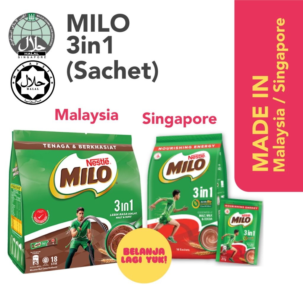 Jual NESTLE MILO 3in1 Susu Bubuk Coklat Original Singpore / Malaysia ...
