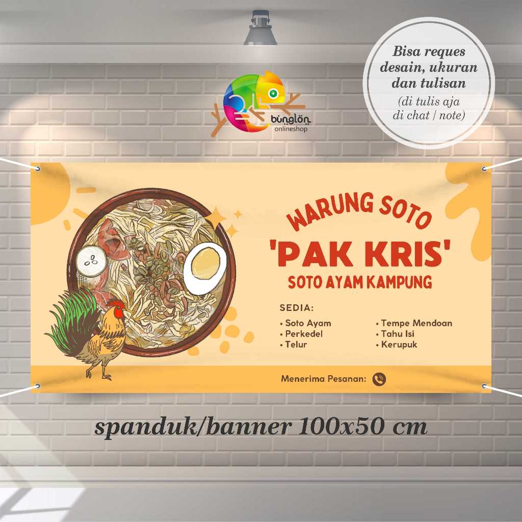 Jual Cetak Spanduk Banner Kuning Ilustrasi Makanan Warung Soto | Shopee ...