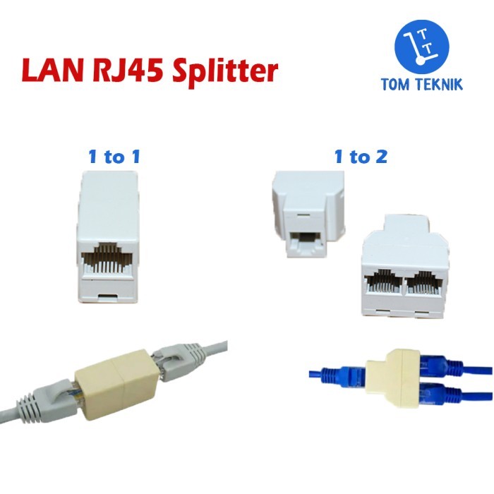 Jual RJ45 Splitter Ethernet Extender Sambungan LAN 1x1, 1x2 Cabang ...
