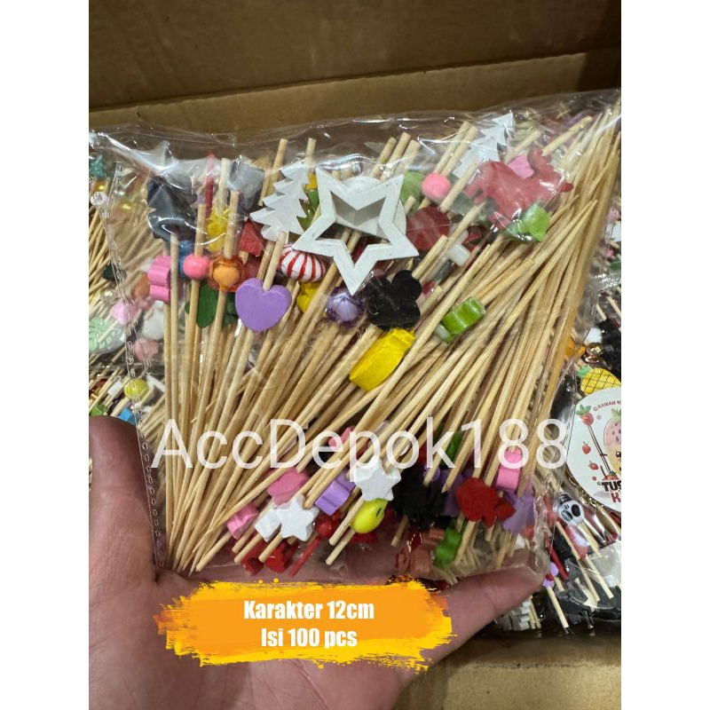 Jual TUSUK BUAH BAMBU ISI 100 PCS / TUSUK KARAKTER COCKTAIL / TUSUK ...