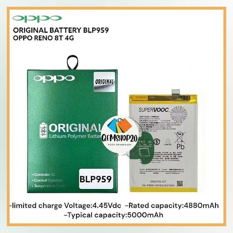 Jual Batrai Battray Baterai Batu batre Oppp Reno 8 T 4G BLP959 Batu BLP 959 Oppo Original 100% ...