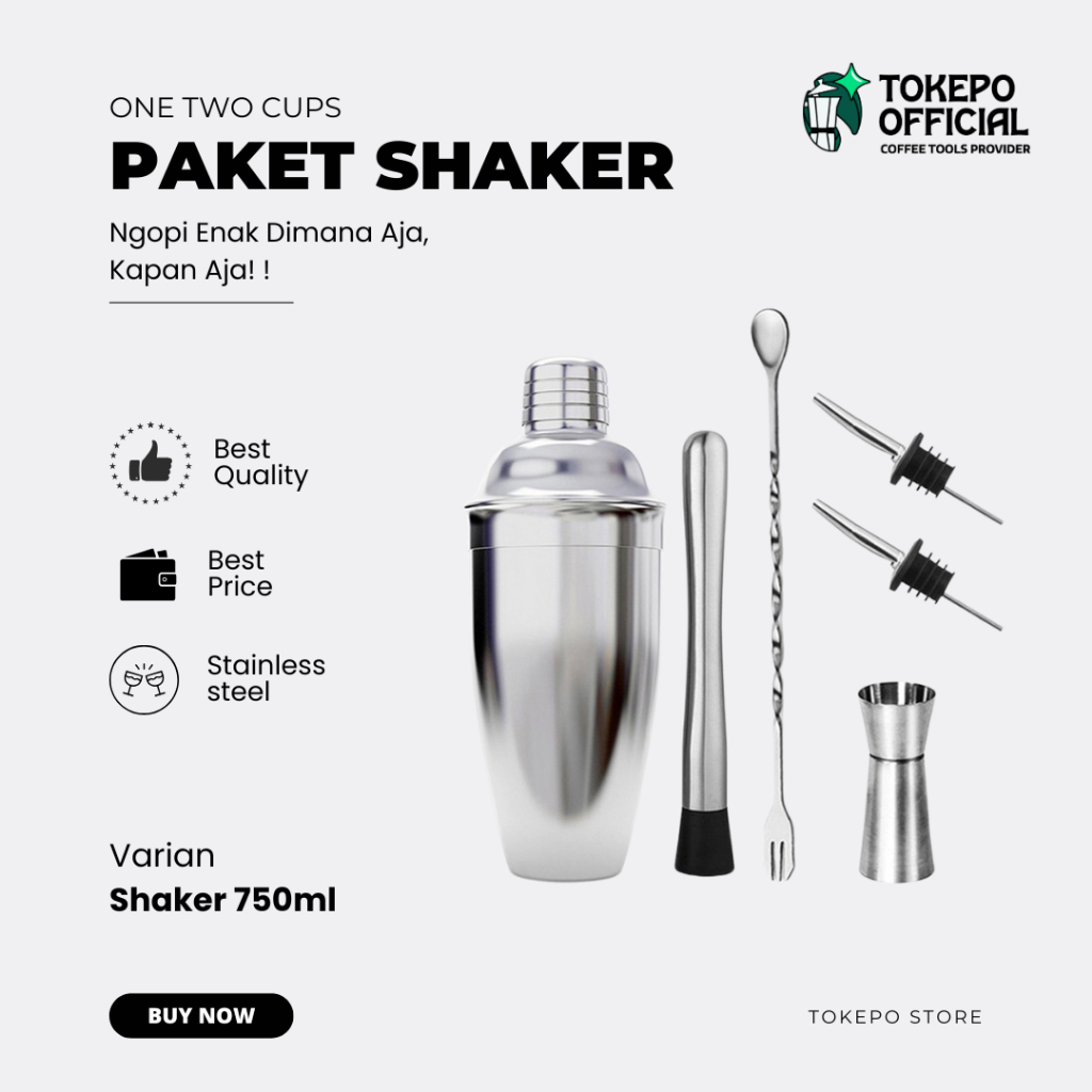 Jual PAKET SHAKER 2 | 6 in 1 Bartender Set Cocktail Mocktail Shaker Stainless Steel 750mL One ...