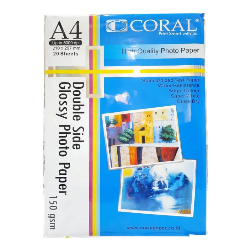Jual PHOTO PAPER CORAL DOUBLE SIDE GLOSSY A4 150G CORAL 20Sheet ...