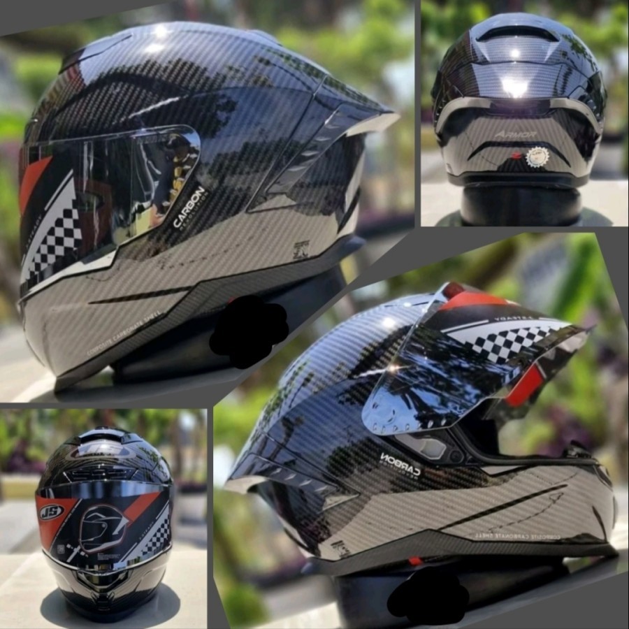 Jual Helm Full Face JS ARMOR CARBON GLOSSY ORIGINAL SNI / HELM PAKET ...