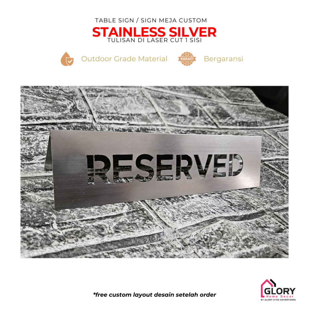 Jual Sign Meja / Table Sign Stainless Laser Cutting Custom - 20cm x 5cm ...