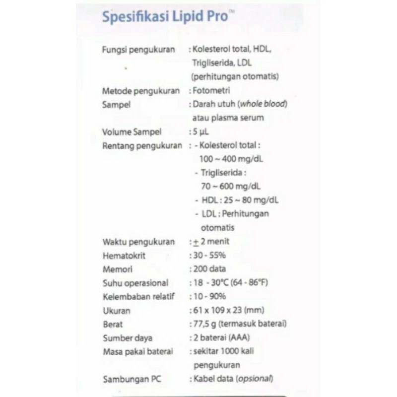 Jual LipidPro Alat Tes Kolestrol Total - Alat Tes Lipid Pro Kolesterol ...