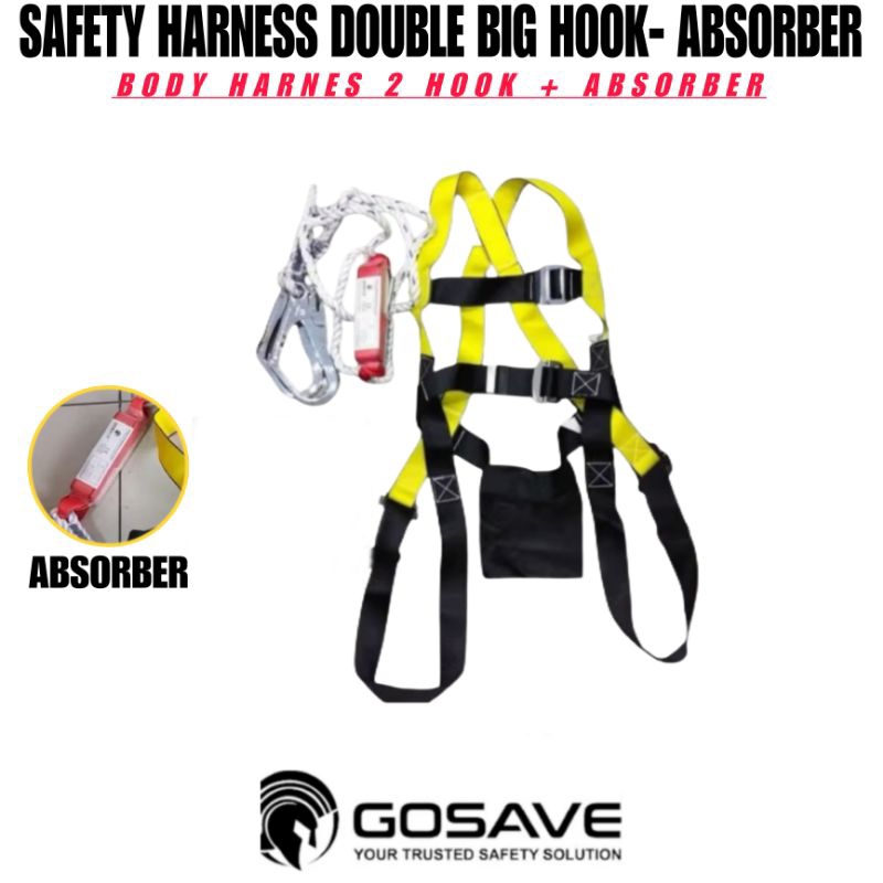 Jual FULL BODY HARNESS DOUBLE HOOK+ABSORBER GOSAVE PRO | BODY HARNESS SAFETY DOUBLE HOOK ...