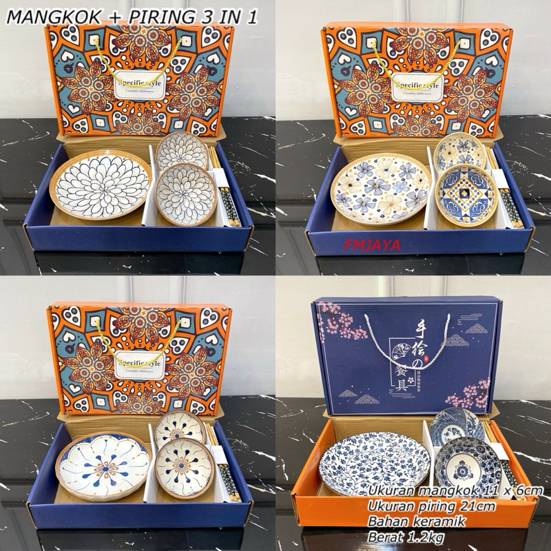 Jual MANGKOK + PIRING 3 IN 1 || HAMPERS JAPANESE BOWL SET || SET ...