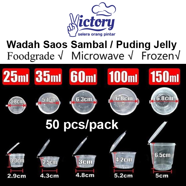 Jual VICTORY Thinwall Sauce cup 25ml 35ml 60ml 100ml 150ml wadah Saos Sambal Jelly Puding (50pcs ...