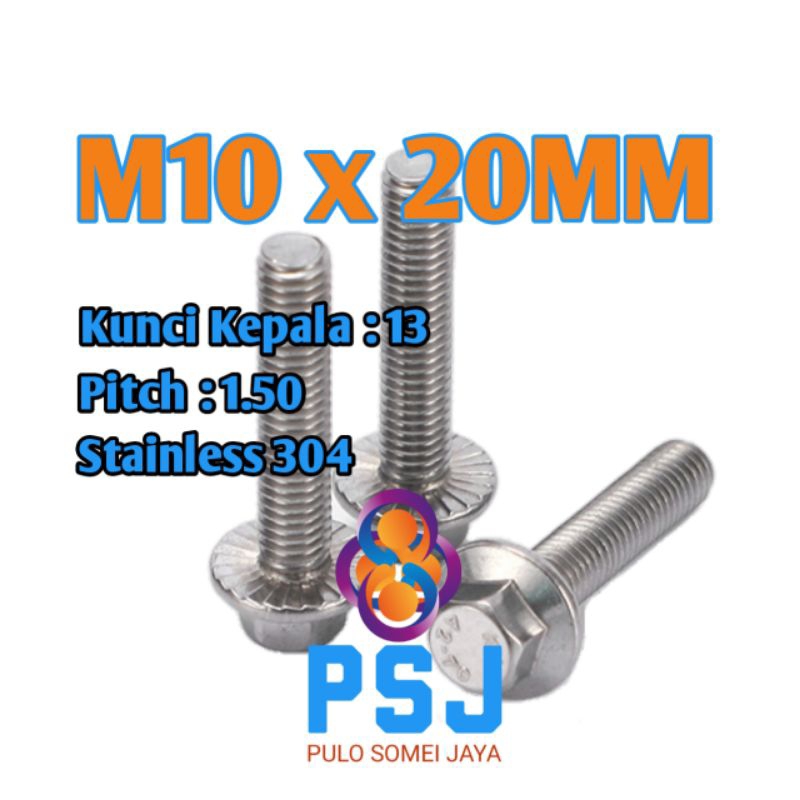 Jual M10 x 20 Flange Bolt Stainless 304 / Baut Flange Stainless 304 | Shopee Indonesia