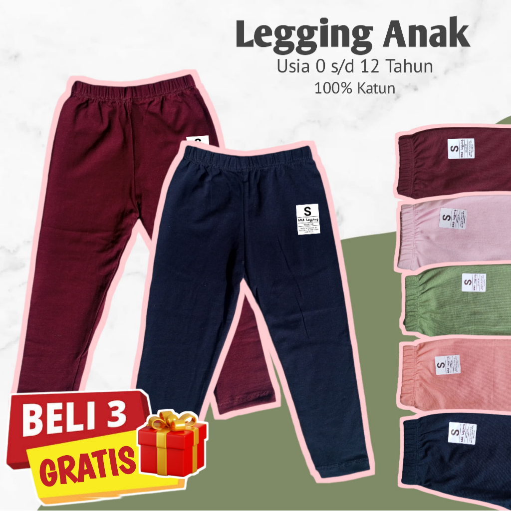 Jual Leging Anak Kaos Katun Rayon Premium 0-12 Tahun Polos BMA Legging ...