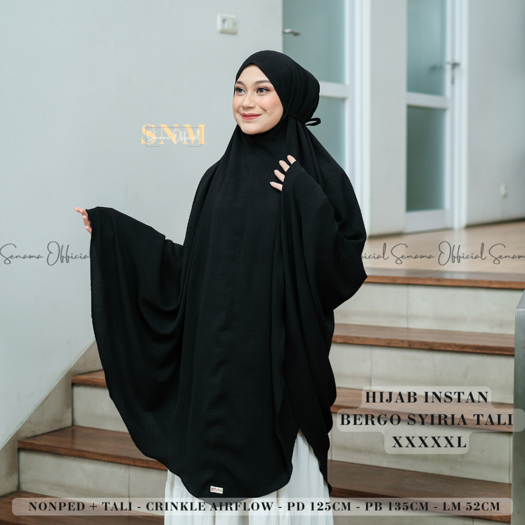 Jual khimar syiria tali - hijab instan super jumbo ped malay/ nonped tali crinkle airflow ...