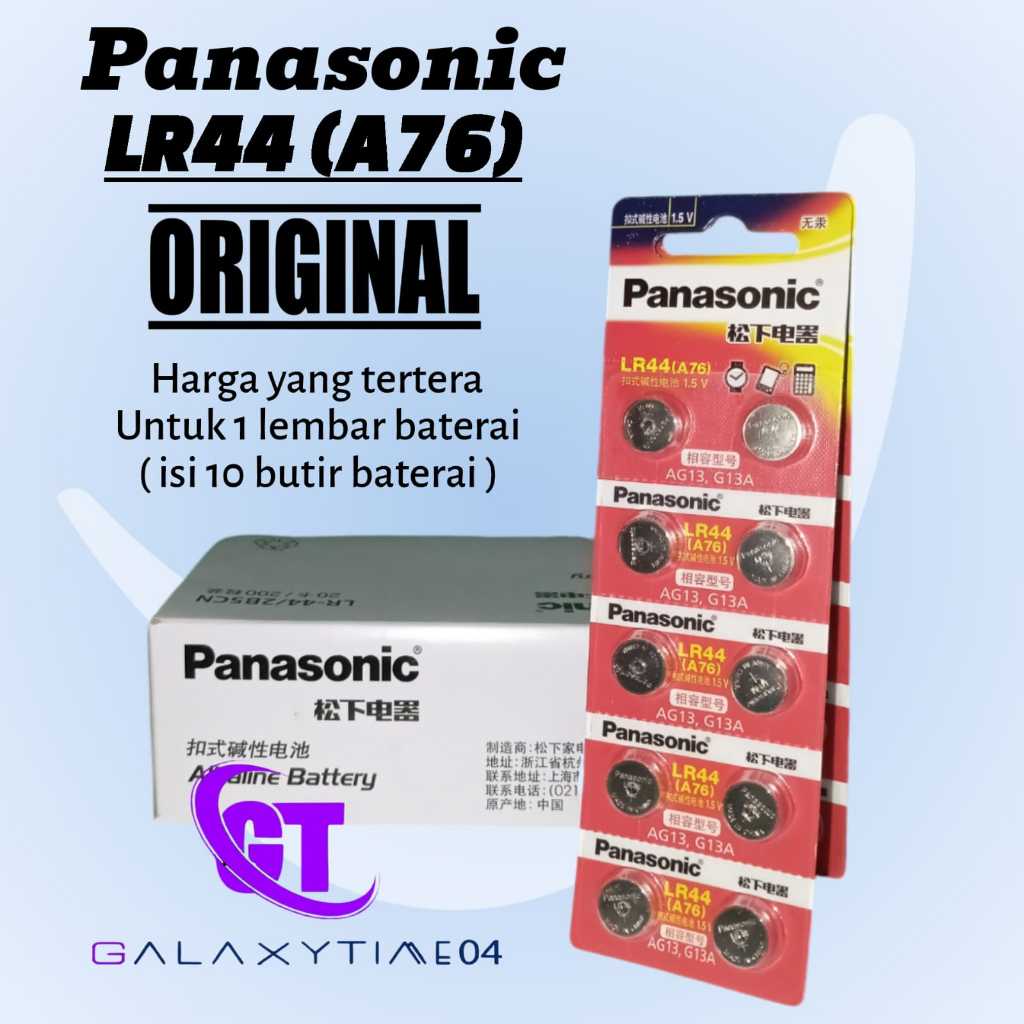 Jual Baterai LR44 Panasonic Original Batre LR44 AG13 A76 L1154 Alkaline 1.5 Volt Perlembar isi ...