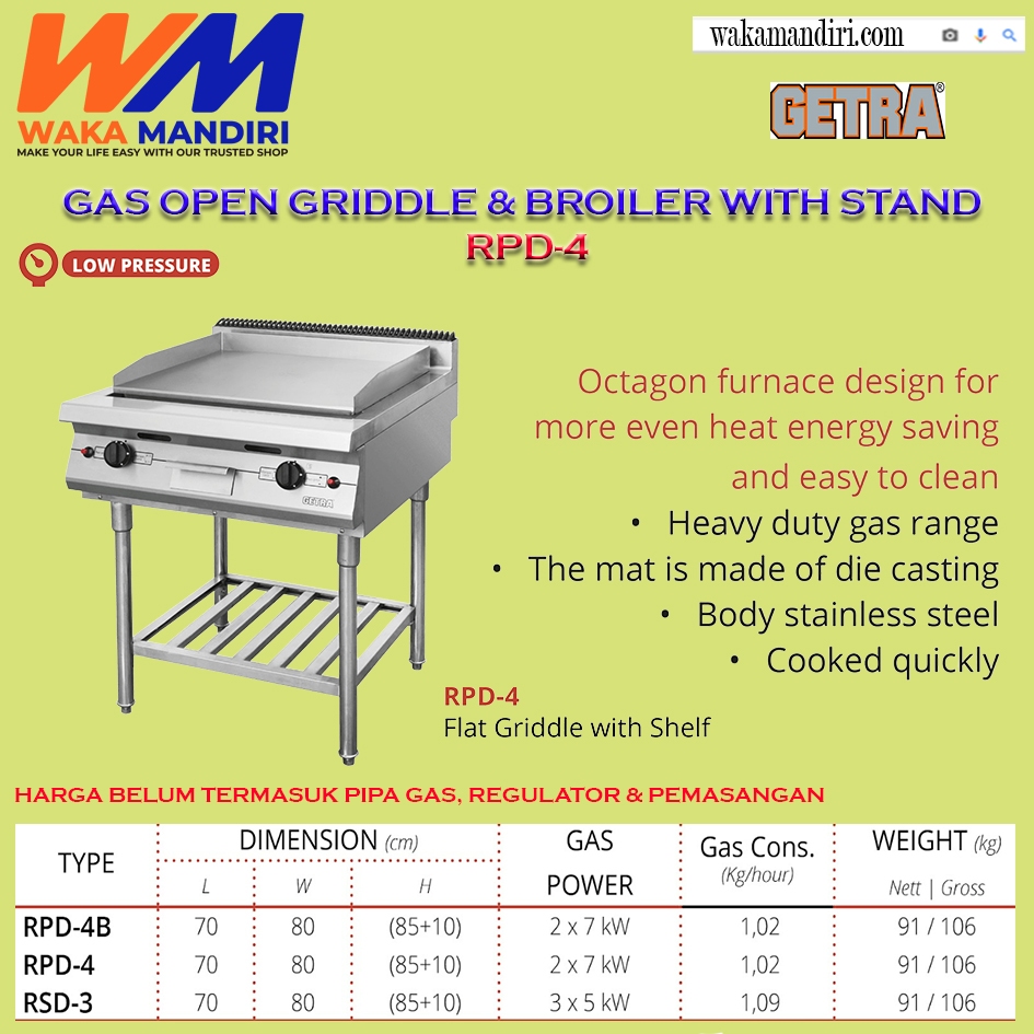 Jual RPD-4 GAS OPEN GRIDDLE & BROILER WITH STAND "GETRA" | Shopee Indonesia