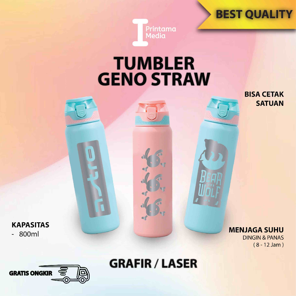 Jual Tumbler Geno Stainless Straw Custom Cetak Grafir / Laser 800ML ...