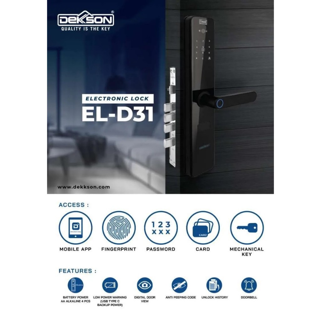 Jual Smart Digital Lock Dekkson D31 Gagang Kunci Pintu Handle Black ...
