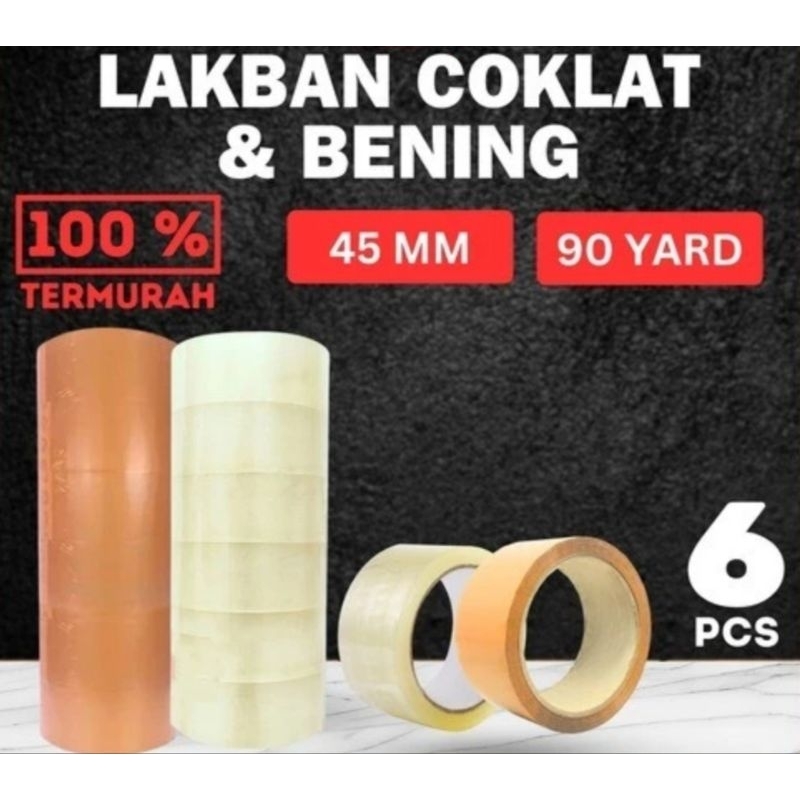 Jual Lakban bening dan coklat 45mm x 90yard paket 1 slop isi 6 pcs | Shopee Indonesia