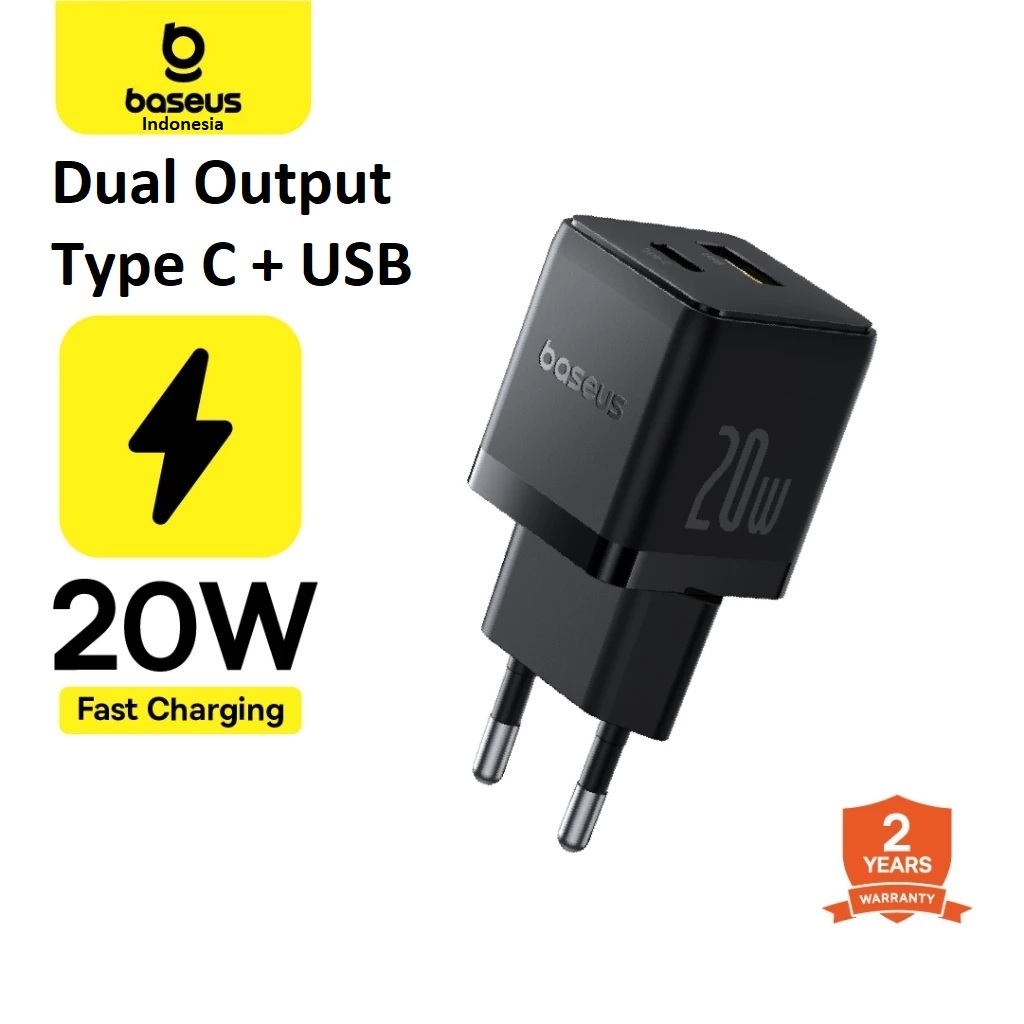 Jual Baseus Palm Charger Adaptor 20W 3A Dual Output TYPE C USB EU PD ...