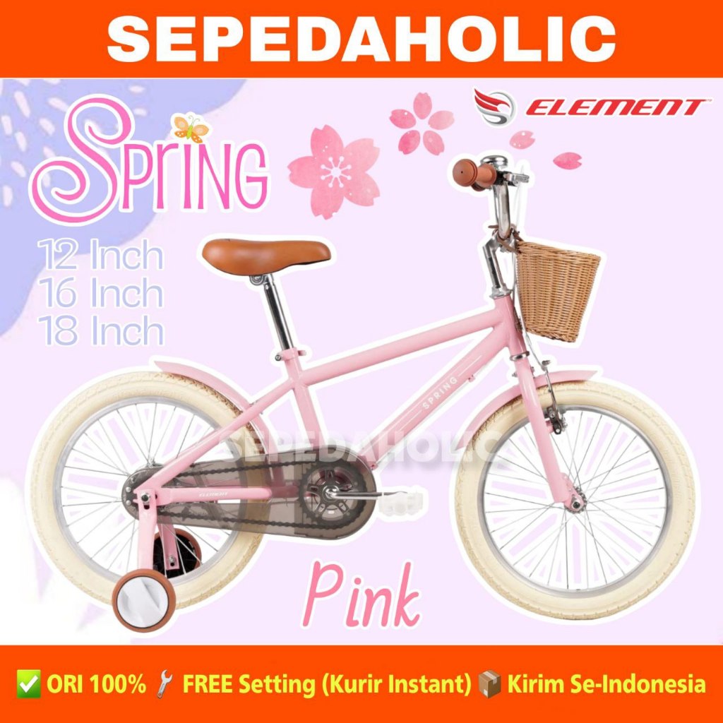 Jual Sepeda Anak Perempuan ELEMENT SPRING NEW Ukuran 12 16 18 Inch Keranjang Usia 2-8 Tahun ...