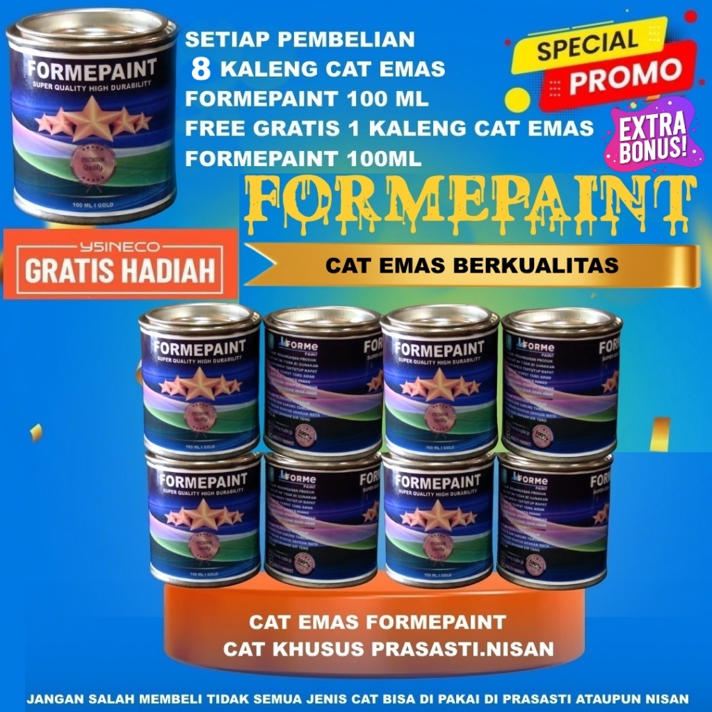 Jual CAT EMAS PREMIUM FORME PAINT ISI 100 ML 8 KALENG BONUS 1 KALENG ...