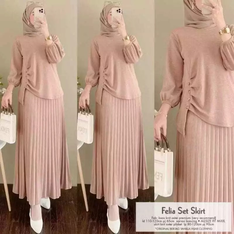 Jual FELIA SETELAN ROK PLISKET RIB KNIT FIT TO XL // ONE SET PLISKET ...