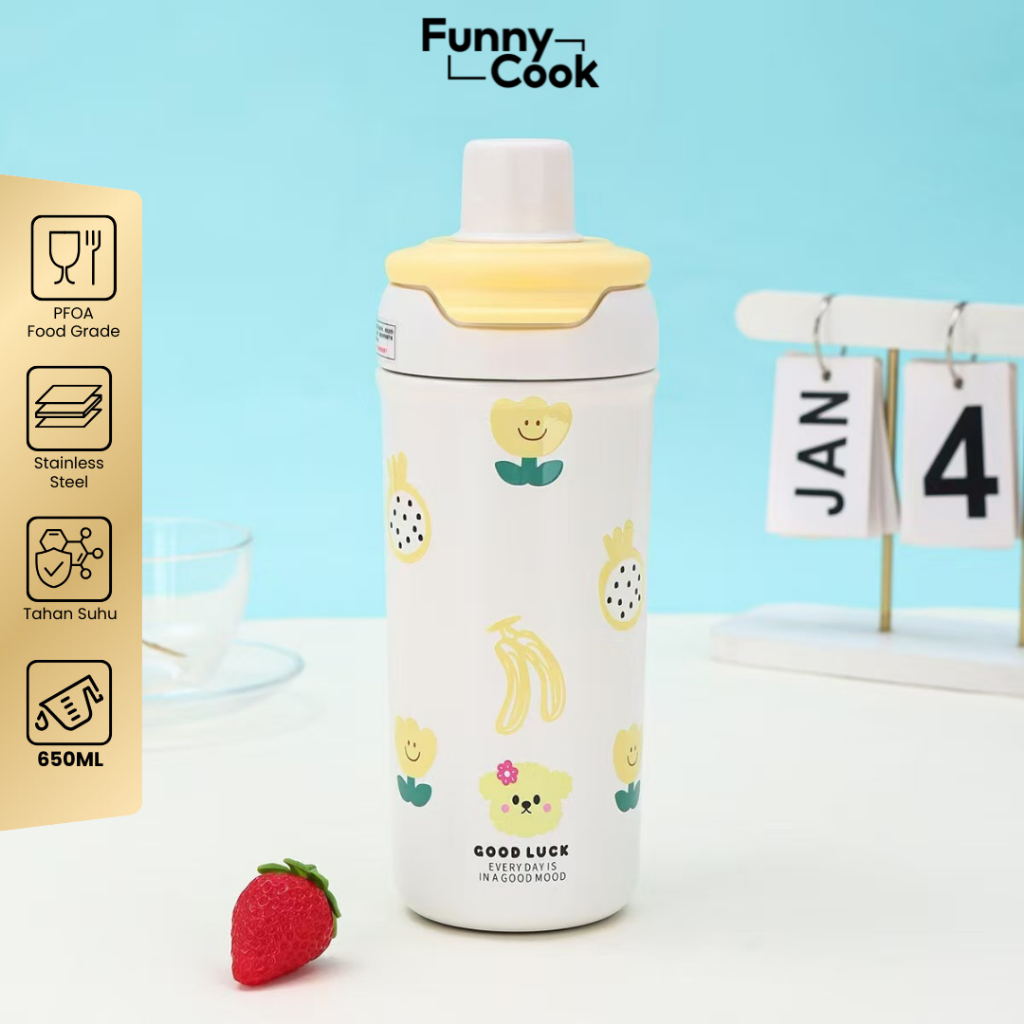 Jual FUNNYCOOK Tumbler Botol Minum Aesthetic Lucu 650ML Anti Tumpah dan Tahan Dingin Stainless ...