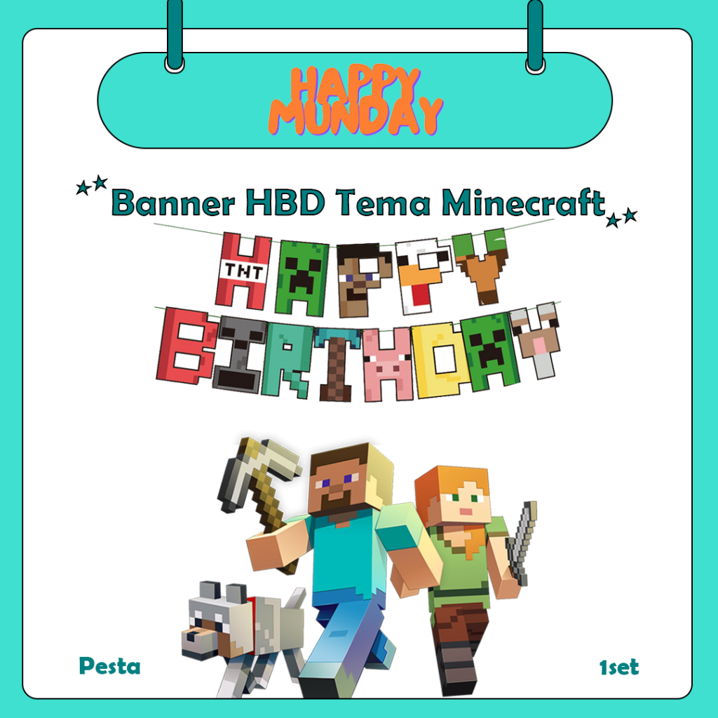 Jual HappyMunday Bunting Flag Minecraft / Banner Flag Ulang Tahun Tema ...