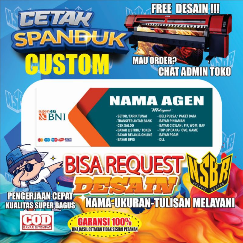 Jual Spanduk Banner Agen BNI Ukuran 300x100cm Bisa Request Nama Free ...